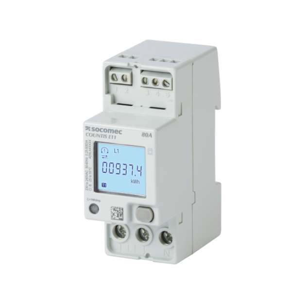 Socomec COUNTIS E11 80A Direct Connected Single Phase Dual-Tariff Energy Meter with Pulse Output ...